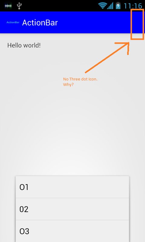 Les éléments du Menu ne sont pas affichés sur la barre D'Action