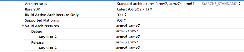 Xcode 5.1-pas d'architectures à compiler pour (seulement active ARCH=YES, active arch=x86 64 ...