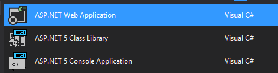 VS 2015 Preview missing "ASP.NET 5 Application Web" type de projet?