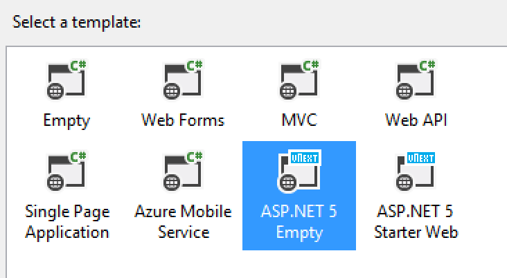 VS 2015 Preview missing "ASP.NET 5 Application Web" type de projet?