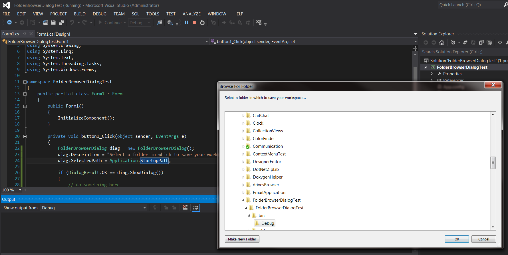 Comment ouvrir un FolderBrowserDialog dans le dossier sélectionné?